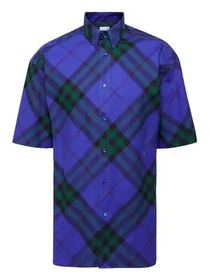 Burberry Check Cotton Bowling Shirt - Blue
