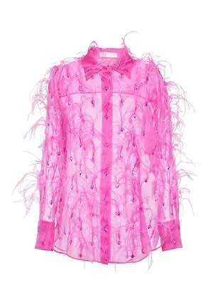 Valentino Garavani Embroidered Silk Organza Blouse - Pink