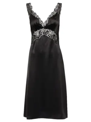 Saint Laurent-Lace-trimmed Silk Satin Crêpe Slip Dress