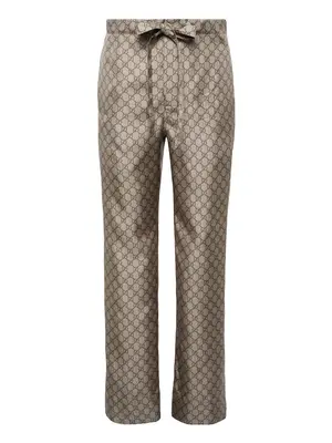 Gucci Gg Silk Straight Pants - Beige