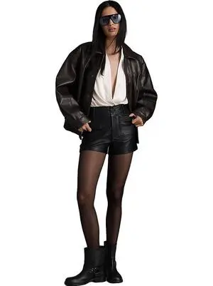 Maeve Colette Faux Leather Shorts - Black