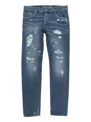 Dolce & Gabbana Cotton And Leather Jeans - Blue