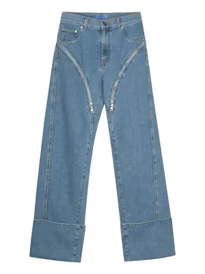 MUGLER Zipped Wide-leg Jeans - Blue