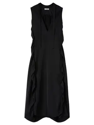 JIL SANDER Ruffle-trim Satin Maxi Dress - Black
