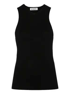 JIL SANDER V-neck Wool Tank Top - Black