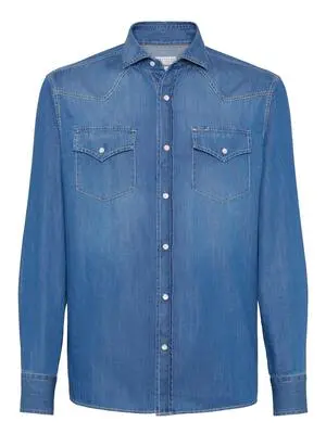 BRUNELLO CUCINELLI Denim Press-stud Fastening Shirt