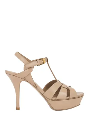 Saint Laurent Tribute Platform Sandal - Dark Beige