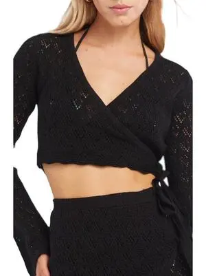 CAPITTANA Kaia Crochet Cover-up Sweater - Black
