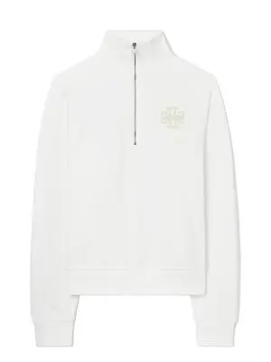 Tory Burch Heavy French Terry Half-zip Sweatshirt - Snow White
