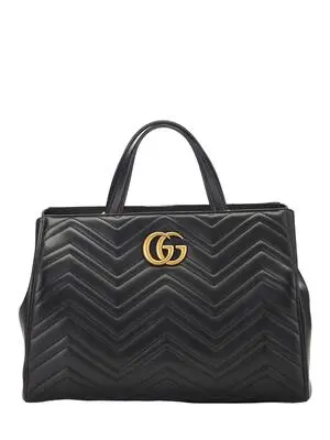 Gucci Leather Gg Marmont Top Handle Bag - Black