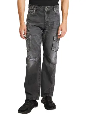 Balmain Destroyed Cargo Pants - Washed Black