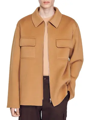 Sandro Dual Pocket Overshirt Jacket Camel
