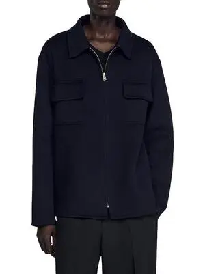 Sandro Dual Pocket Overshirt Jacket - Navy Blue