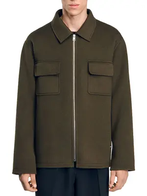 Sandro Dual Pocket Overshirt Jacket Olive Green