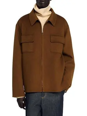 Sandro Dual Pocket Overshirt Jacket - Tobacco Brown