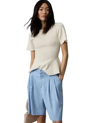 Maeve Avery Pleated Trouser Shorts Blue