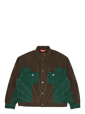 Supreme Radial Embroidered Denim Trucker Jacket - Brown