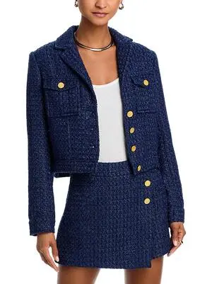 Aqua Tweed Collar Jacket - Navy