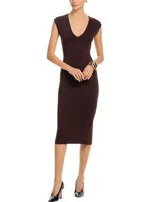 Aqua V-neck Ponte Midi Dress - Brown