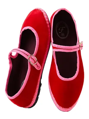 FLABELUS Happy Place Mary Janes - Red/pink Velvet