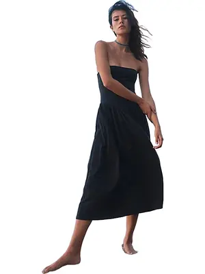 Free People Onda Drop-waist Tube Midi Dress - Black