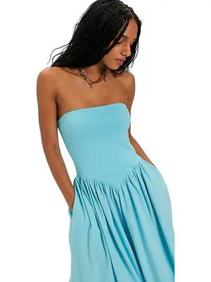 Free People Onda Drop-waist Tube Midi Dress - Bright Turquoise