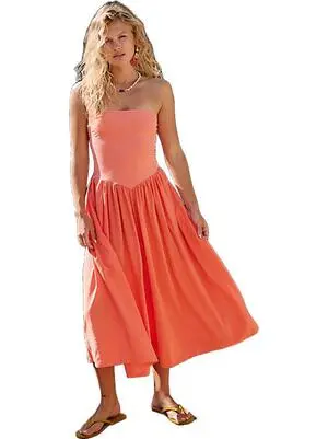 Free People Onda Drop-waist Tube Midi Dress - Fusion Coral