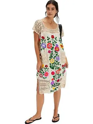 Free People Isabella Embroidered Crochet Kaftan - Ivory