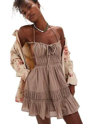 Free People Taking Sides Mini Dress Dusted Cocoa