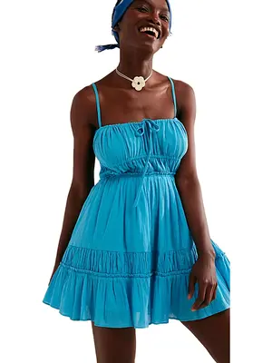 Free People Taking Sides Mini Dress Tropical Blue