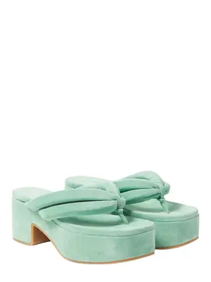Dries Van Noten Suede Platform Thong Sandals - Turquoise