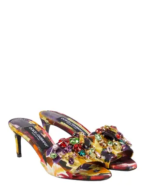 Dolce & Gabbana Rhinestone-embellished Floral Mules - Multicoloured