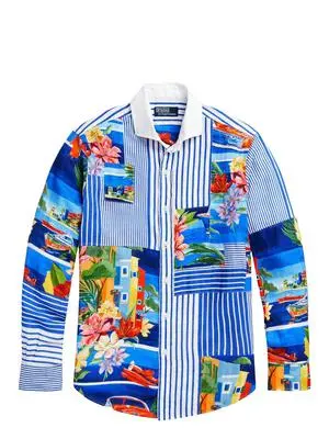 Polo Ralph Lauren Patchwork Striped Linen Shirt - Blue