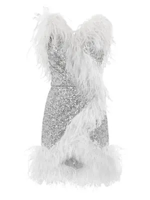 Dolce & Gabbana Sequined Feather-trimmed Party Dress - Silver