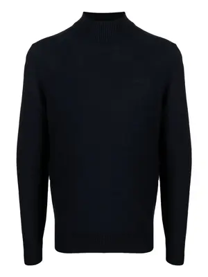 BOSS Logo-embroidered High-neck Jumper - Blue