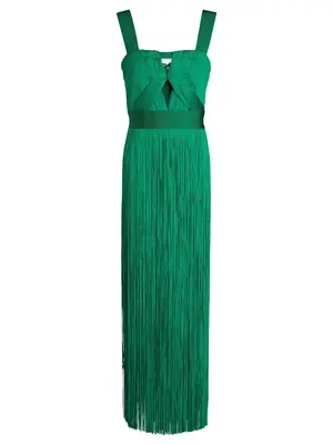 Herve Leger Cutout Fringed Stretch-knit Gown - Green