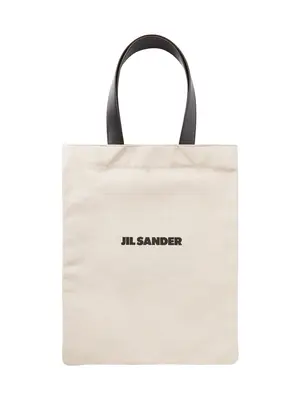 JIL SANDER Leather-trimmed Logo-print Canvas Tote - Neutrals