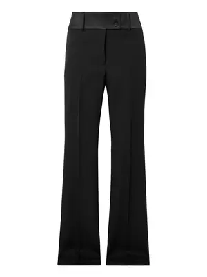 FERRAGAMO Silk-blend Satin-trimmed Grain De Poudre Wool Slim-leg Pants - Black