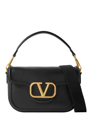 Valentino Garavani Vlogo Embellished Textured-leather Shoulder Bag - Black