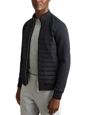REISS Freddie Cotton Blend Interlock Quilted Zip-up Jacket - Navy
