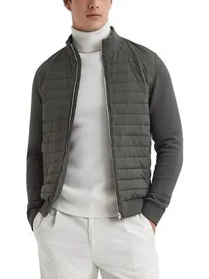 REISS Freddie Cotton Blend Interlock Quilted Zip-up Jacket - Sage