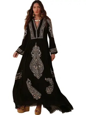 Hale Bob Isabel Embroidered Maxi Dress - Black