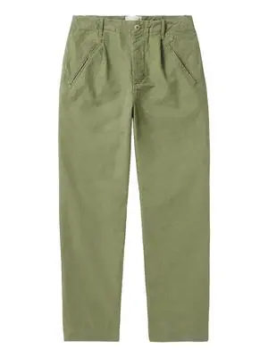 Folk Assembly Straight-leg Pleated Cotton-twill Trousers - Green