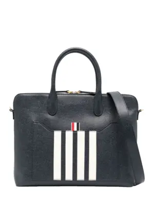Thom Browne 4-bar Stripe Pebbled-leather Briefcase - Blue