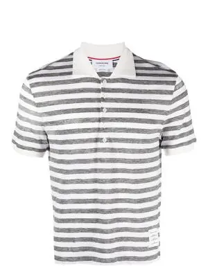 THOM BROWNE Striped Linen Polo Shirt