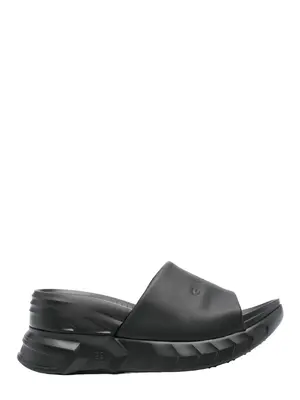 Givenchy Logo Debossed Leather Slides - Black