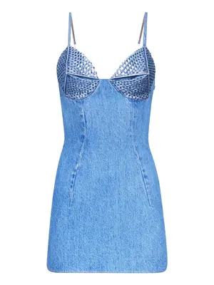 AREA Crystal-embellished Denim Minidress - Blue