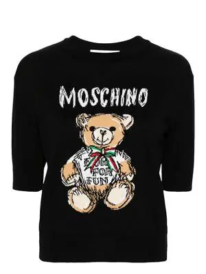 Moschino Teddy Bear-intarsia Cropped Jumper - Black