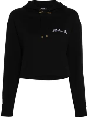 Balmain Logo-embroidered Cotton Hoodie - Black