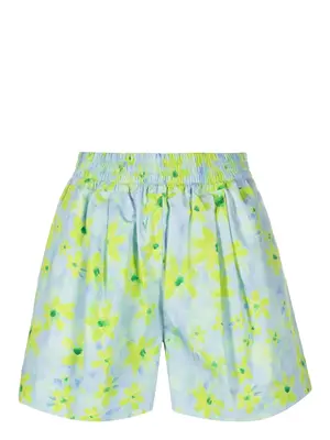 Marni Floral Cotton Shorts - Blue